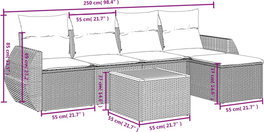 6dílná zahradní sedací souprava s poduškami béžová polyratan 3257312