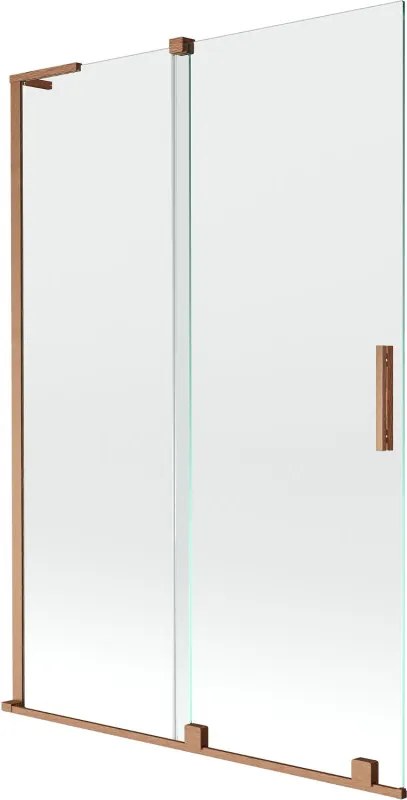 Mexen Velar L, 2-křídlová posuvná vanová zástěna 120 x 150 cm, 8mm čiré sklo, měděná matná, 896-120-003-01-65