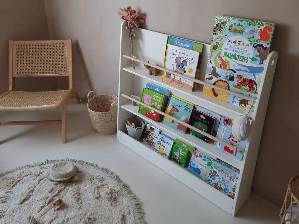 Dětský Montessori regál se 3 prostornými policemi BOOKWORM bílý