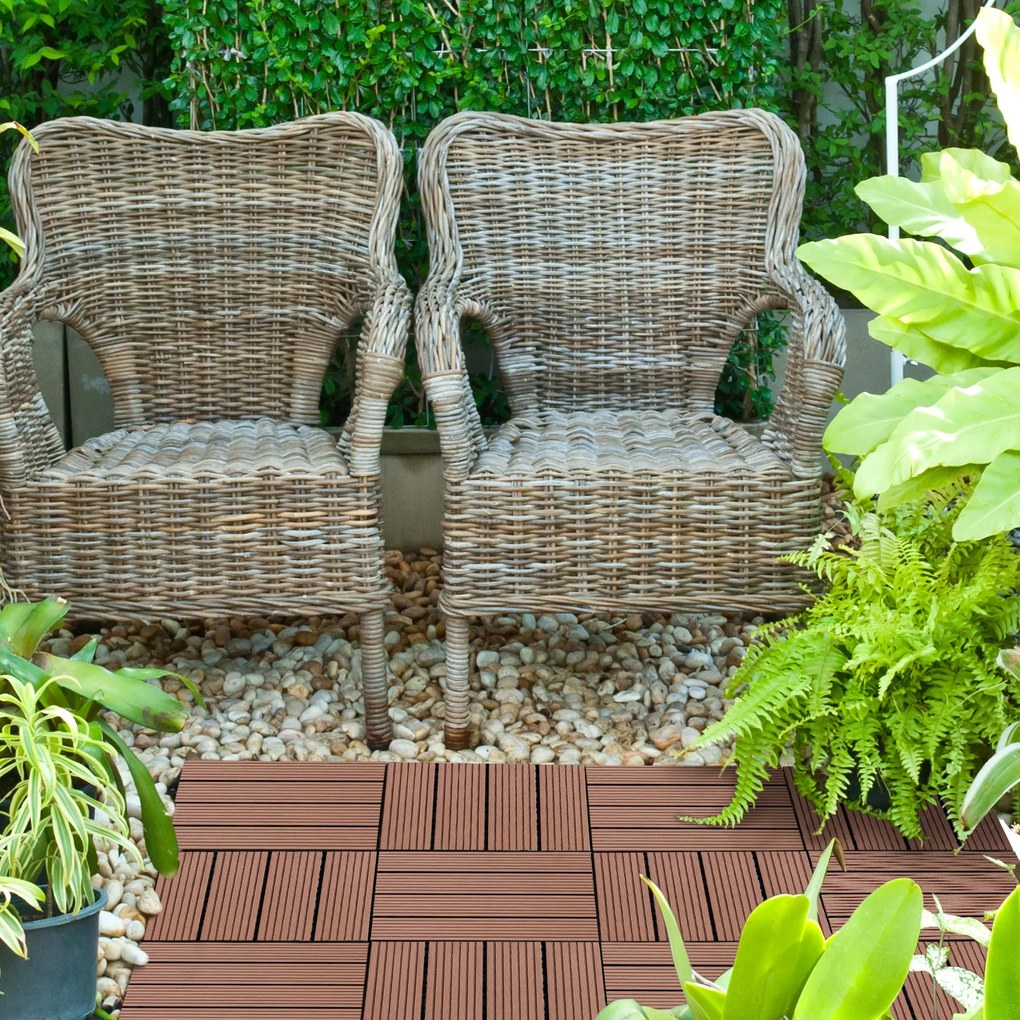 Outsunny Sada 11 kusů venkovních dlaždic 30x30 cm 1 m² Zahradní exteriérové podlahy Nelučící a voděodolné Snadná instalace pro zahradní terasu a balk…