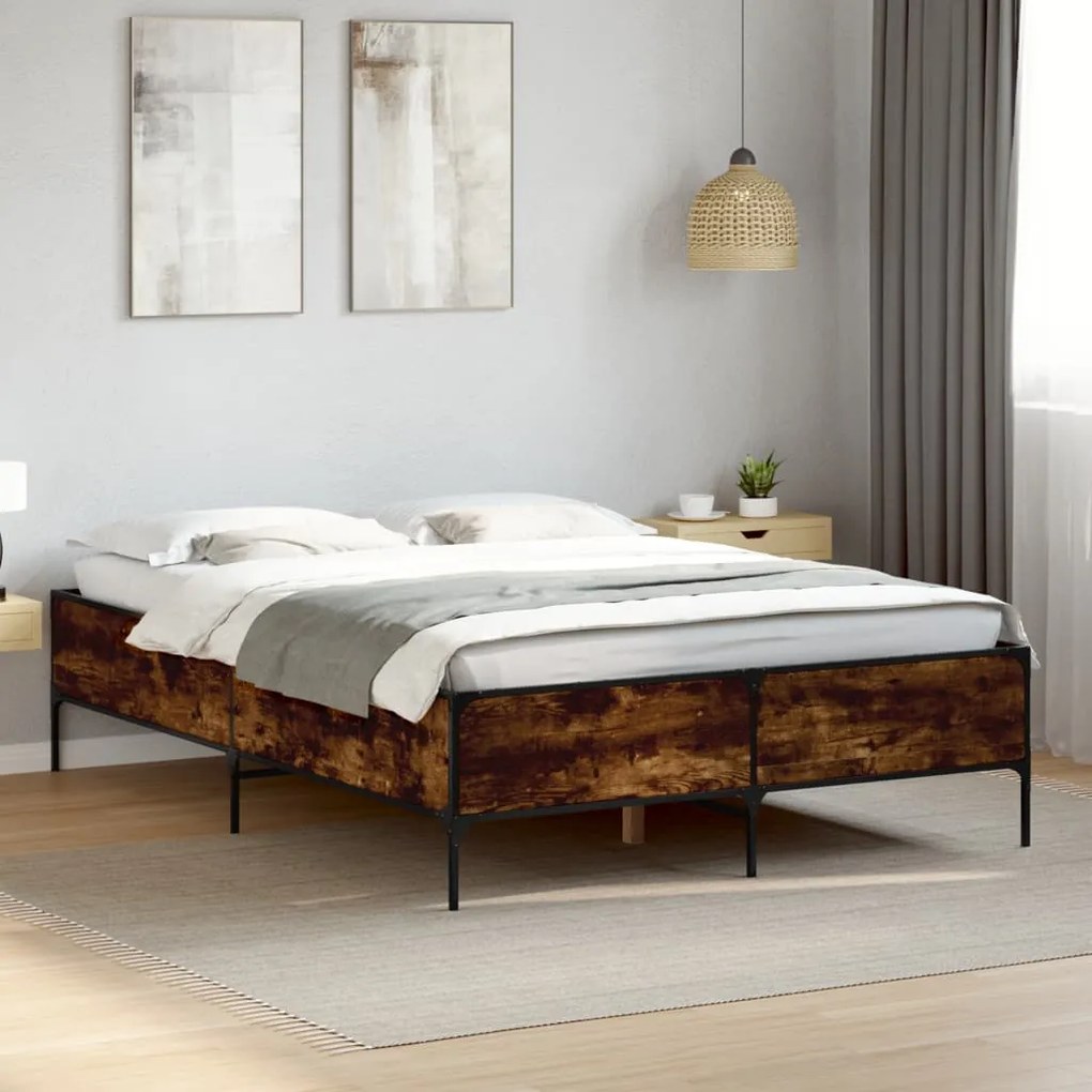 Rám postele kouřový dub 120 x 200 cm kompozitní dřevo a kov 3279804
