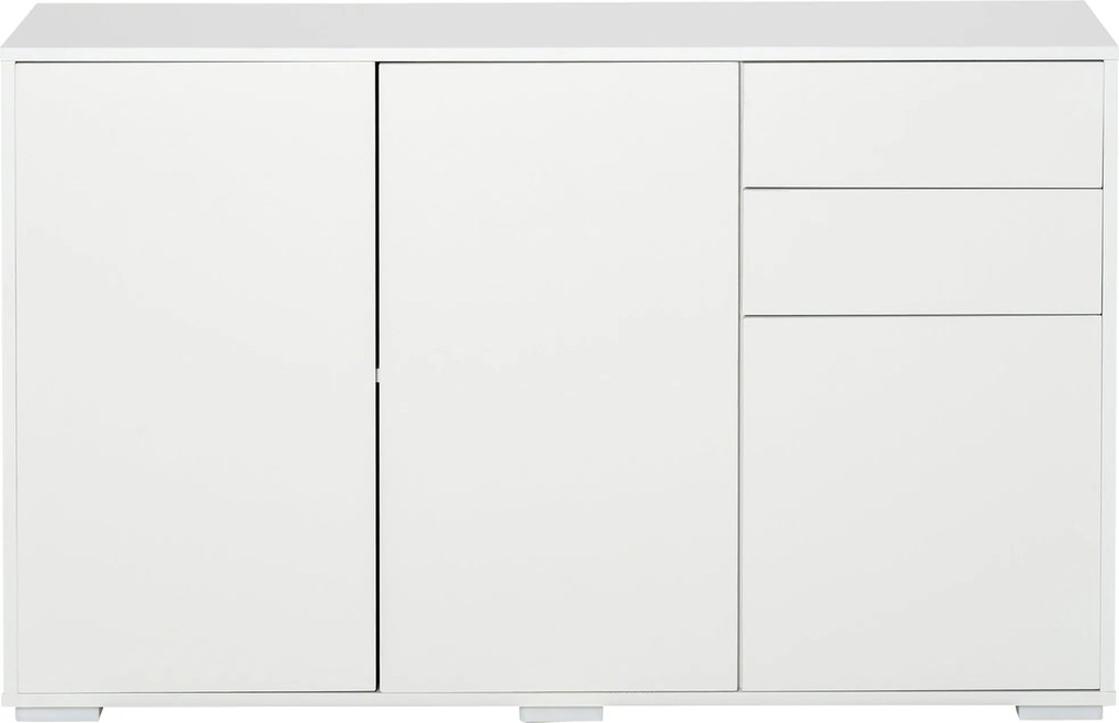 HOMCOM Komoda se 2 šuplíky a 3 dvířky, nastavitelné police, úložná skříňka pro ložnici a obývací pokoj 117 x 36 x 74 cm Bílá | Aosom