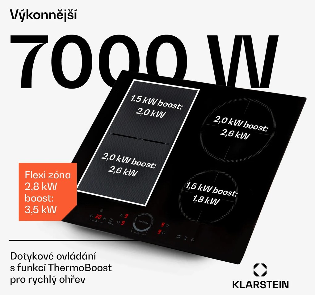 Klarstein Delicatessa 60 Hybrid, indukční varná deska, 7000 W, 4 zóny, černá