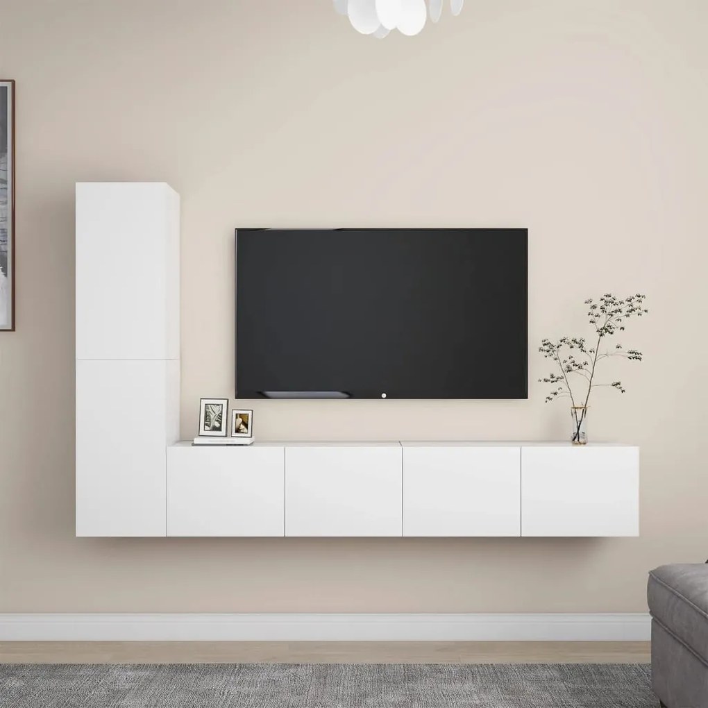 4dílný set TV skříněk bílý kompozitní dřevo 3078674