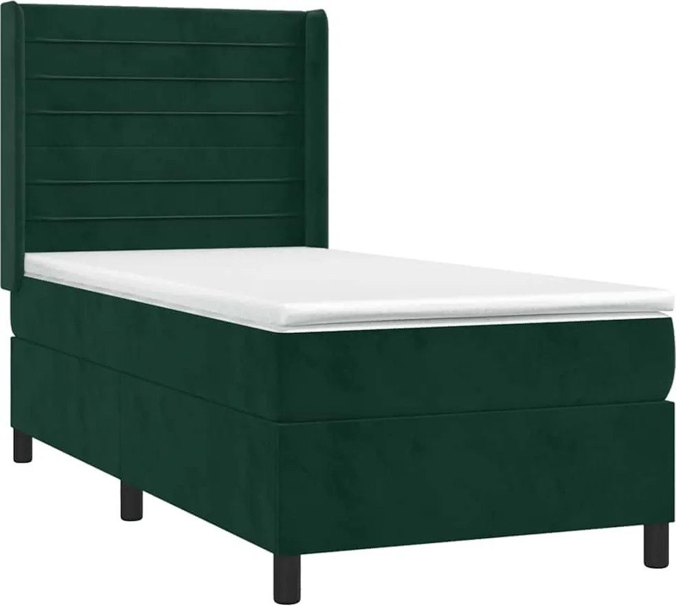 Box spring postel s matrací a LED tmavě zelená 80x200 cm samet 3139592