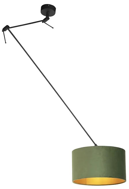 Závěsná lampa s velurovým odstínem zelená se zlatem 35 cm - Blitz I černá