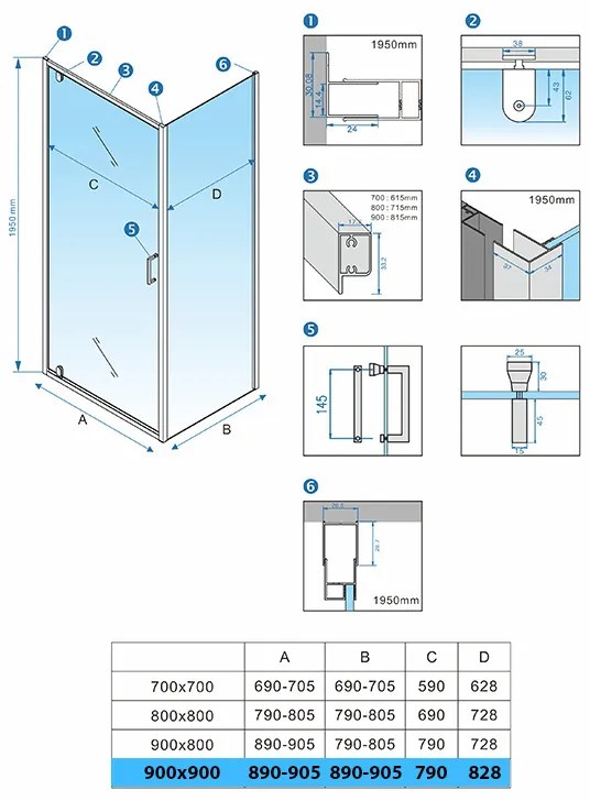 BPS-koupelny Čtvercový sprchový kout HYD-SK1390B 90x90 chrom/transparent + vanička HYD-SSV-RIKO černá