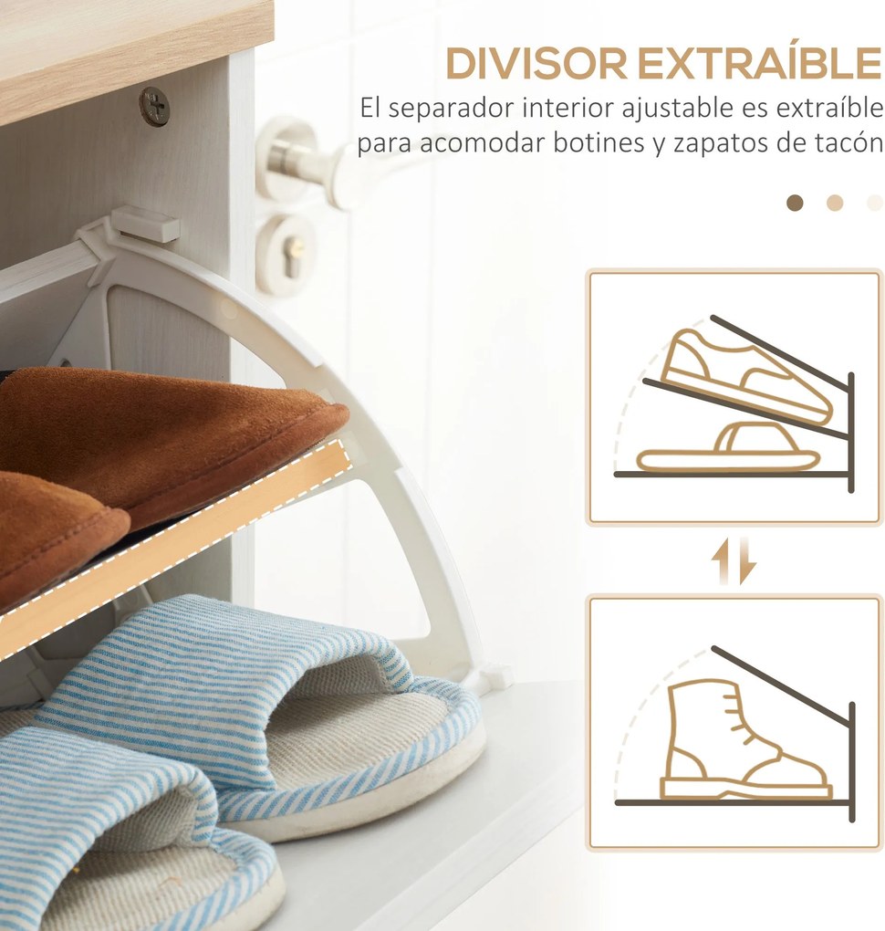 HOMCOM Moderní botník Úzký botníkový regál s 3 skládacími zásuvkami pro 12 párů obuvi a nastavitelnou policí pro předsíň 70x23,5x122 cm Bílý