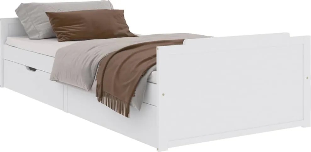 Rám postele se zásuvkami bílý masivní borové dřevo 90 x 200 cm 322160