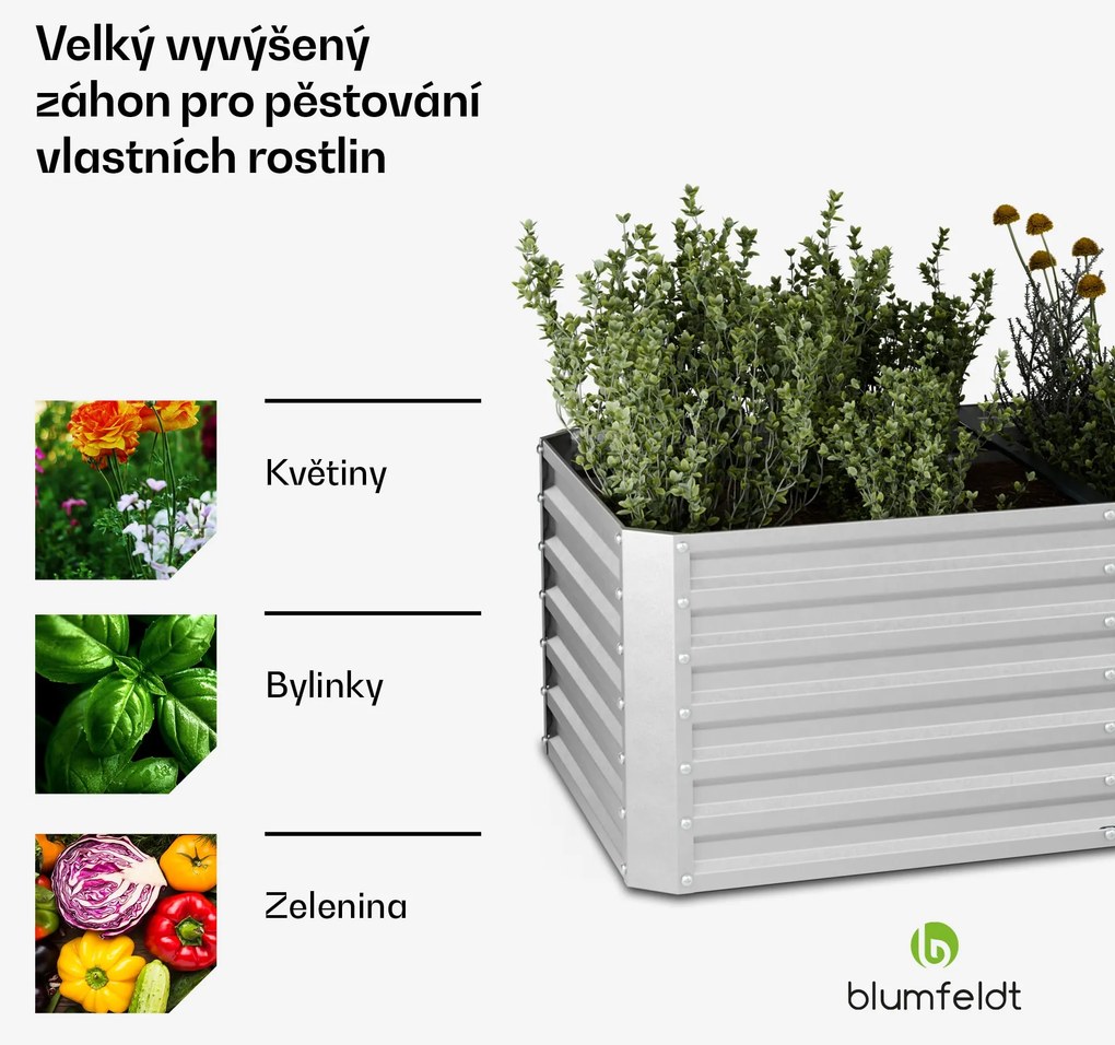 Blumfeldt High Grow Straight vyvýšený záhon | 1 440 l | Ergonomický | Odolný vůči povětrnostním vlivům | Otevřená spodní struktura