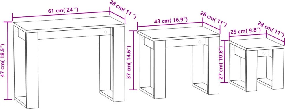 vidaXL Hnízdové stolky 3 ks kompozitní dřevo [815223] Barva: Betonová šedá