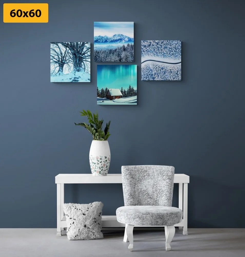 Set obrazů zasněžená krajinka - 4x 60x60 cm