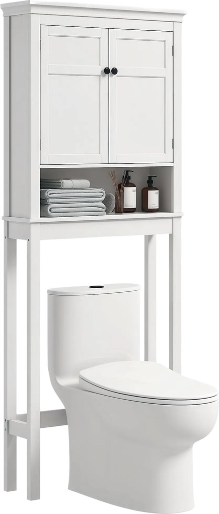 HOMCOM Skříňka na WC s úložným prostorem nad toaletou, policový regál do koupelny - 70 x 20 x 175 cm, Bílá