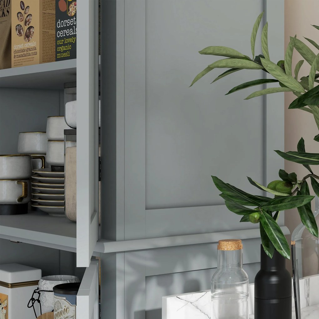 HOMCOM Kuchyňský Skříňový Buffet Skladovací Skříň Moderní Styl s Nastavitelnými Policemi pro Jídelnu a Obývací Pokoj, 76 x 40,5 x 184 cm, Šedá