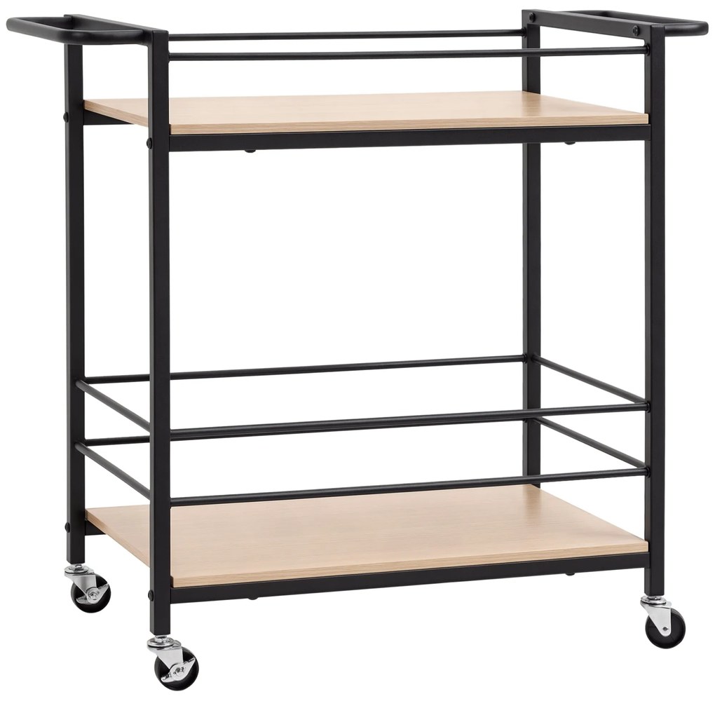 HOMCOM Servírovací vozík Kuchyňský vozík 2 úrovně s rukojetí Kolečka a brzdy Ochranná prkna Nosnost 60 kg 82x40x75 cm pro kuchyně a jídelny | Aosom.de