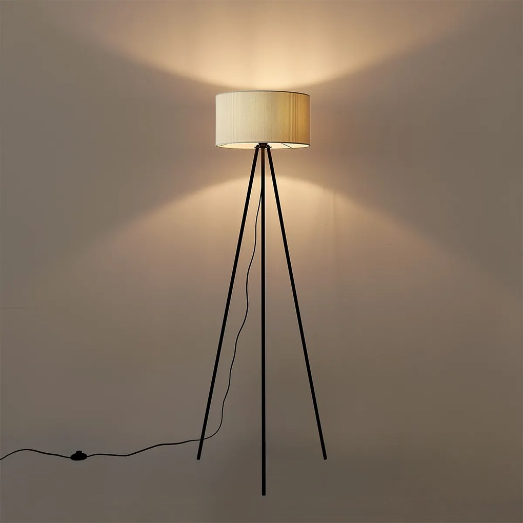 Moderní stojací lampa na trojnožce bílá se sametovým stínidlem - Luz