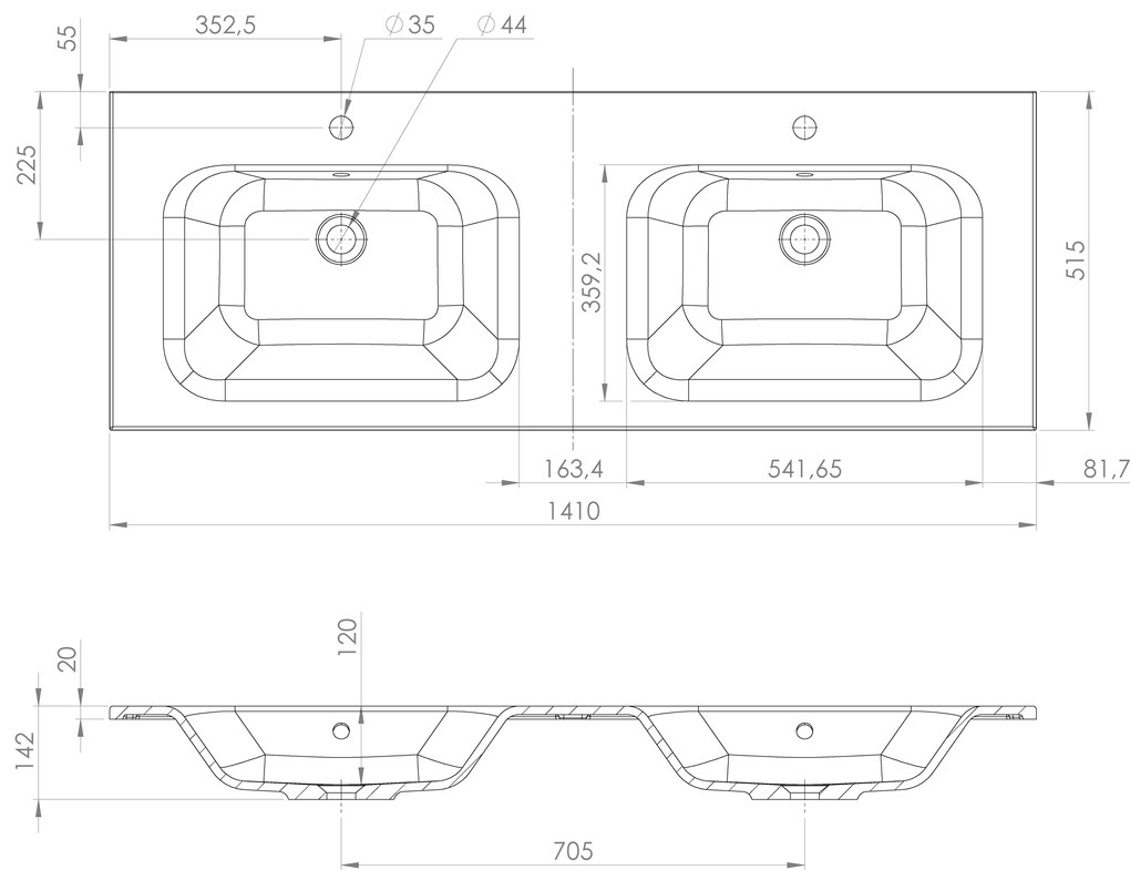 Sapho Sapho, LOREA skříňka 140x46x51, 5cm (70+70cm), bílá matná, LE070-3131-01