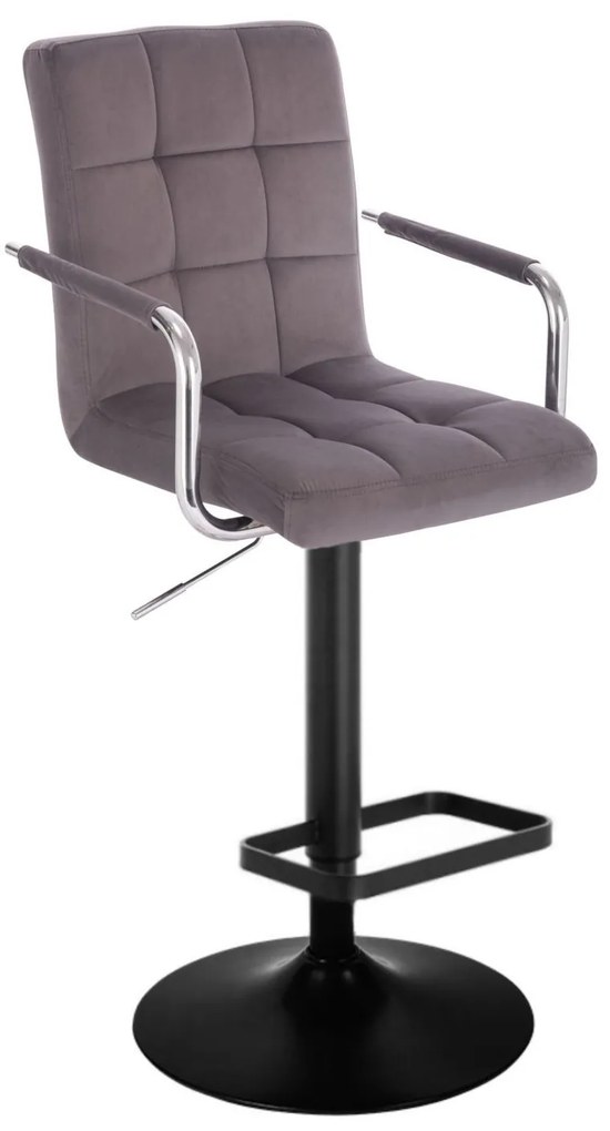 LuxuryForm DESIGN Barová židle VERONA VELUR na černé kulaté podstavě - tmavě šedá