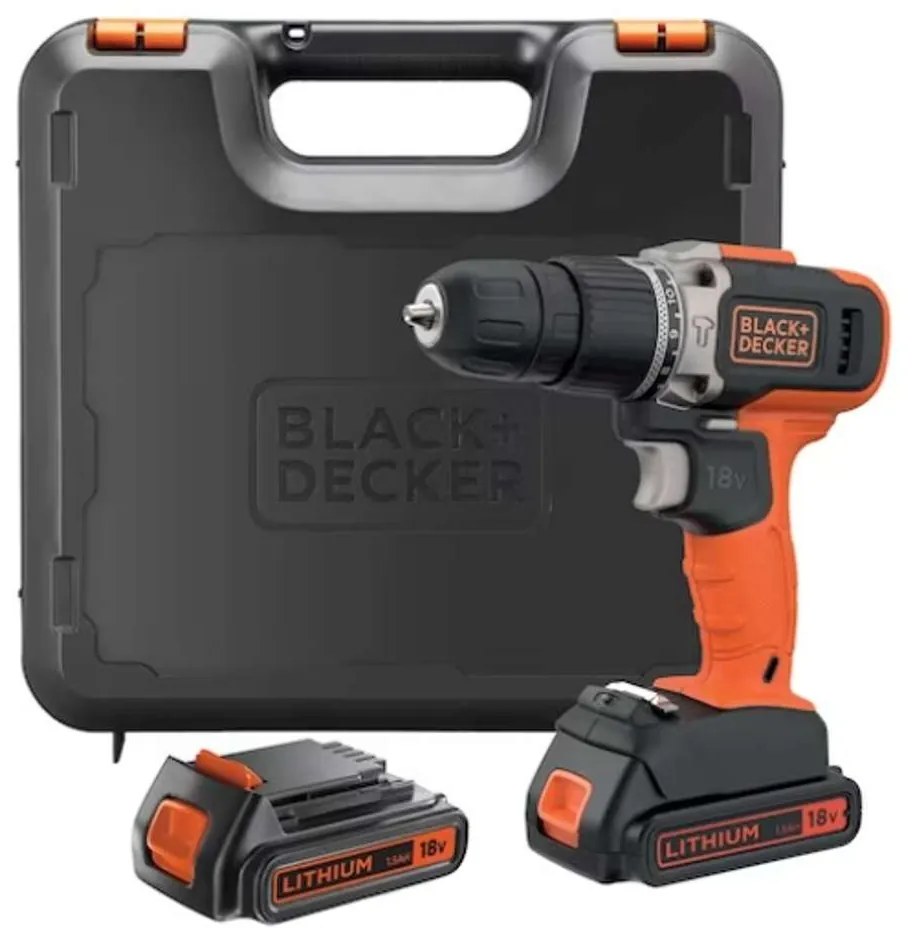 BLACK+DECKER - 18V AKU vrtačka s příklepem, 2x aku 1,5 Ah Li-Ion, nabíječka BCD003C2K-QW