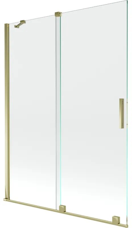 Mexen Velar, 2-křídlová posuvná vanová zástěna 130 x 150 cm, 8mm čiré sklo, zlatý lesklý profil, 896-130-000-01-50