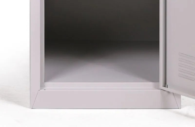 Šatní skříňka S3 s úložnými boxy, 4 boxy, 1800 x 380 x 450 mm, demont, cylindrický zámek, šedé dveře
