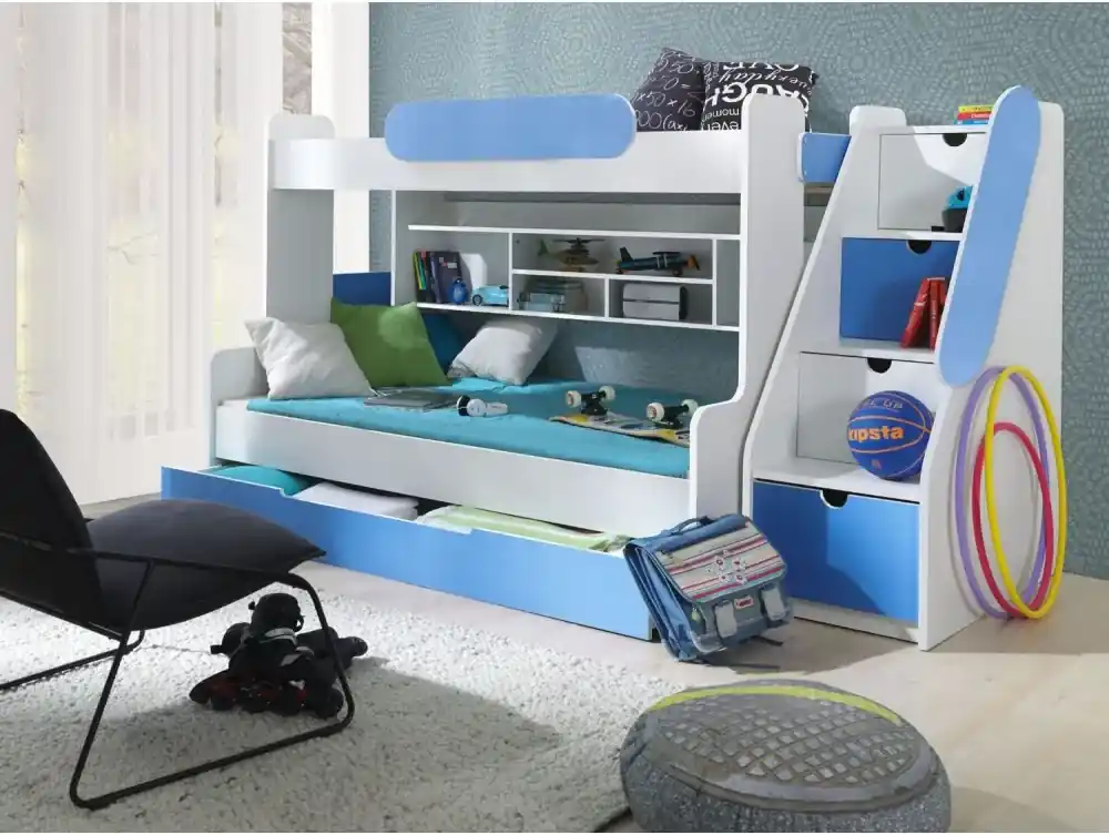 Dětská patrová postel s úložným prostorem Sagi, lamino | Biano