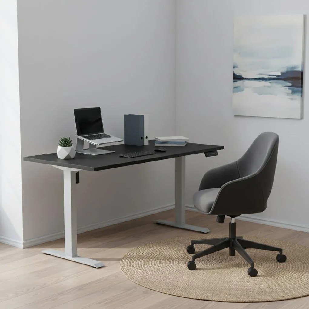 Výškově nastavitelný stůl OfficeTech B, 160 x 80 cm, šedá podnož, černá