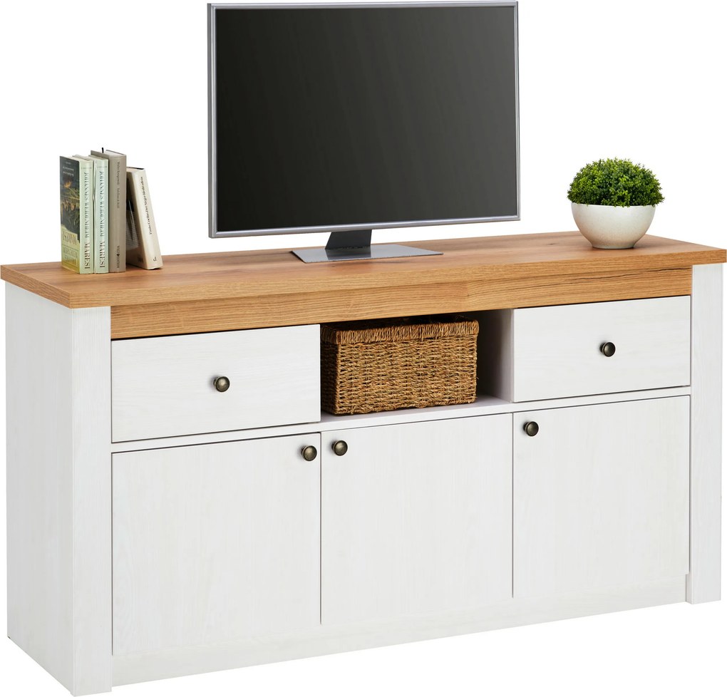 XXXLutz KOMODA, bílá, barvy modřínu, 137/72/42 cm Landscape - Široké komody - 001803069102
