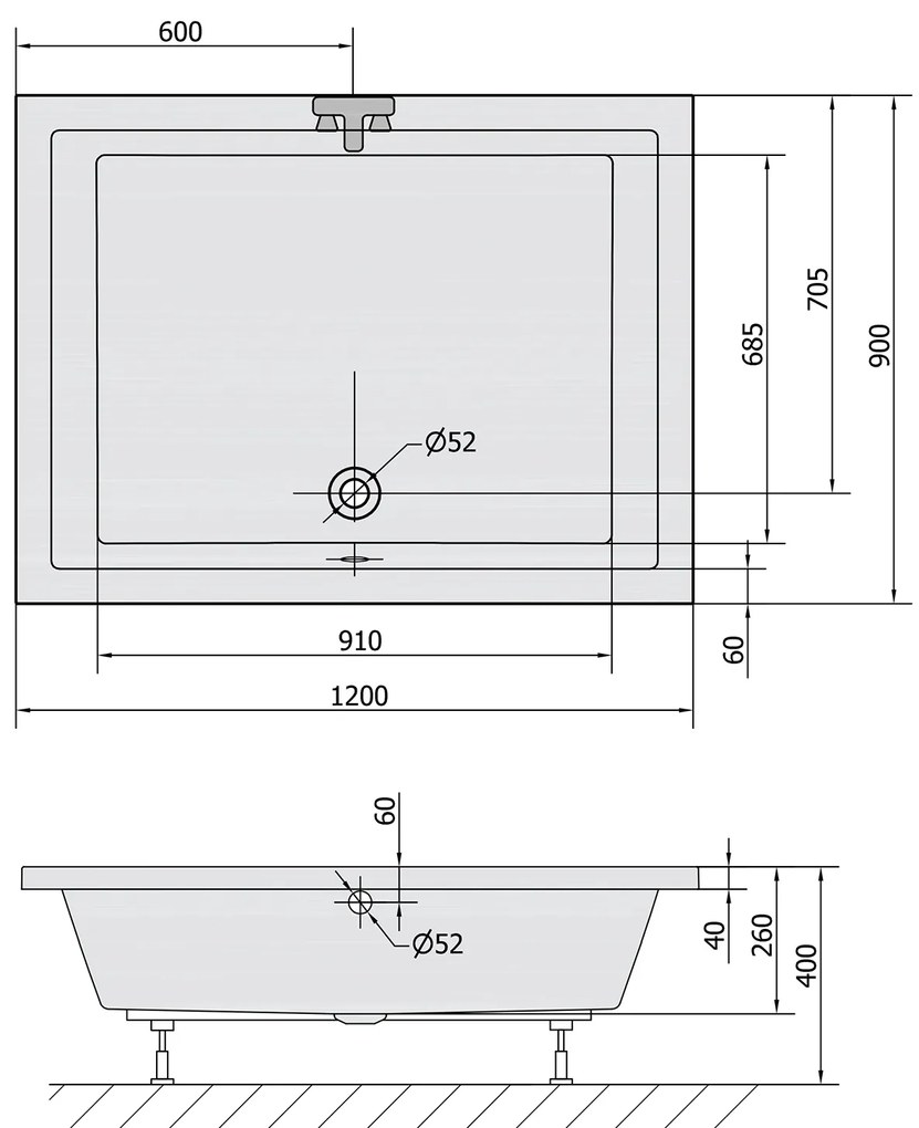 Polysan DEEP hluboká sprchová vanička, obdélník 120x90x26 cm, bílá, 72383