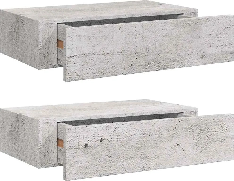 Nástěnné police se zásuvkou 2 ks betonově šedé 40x23,5x10cm MDF 330252