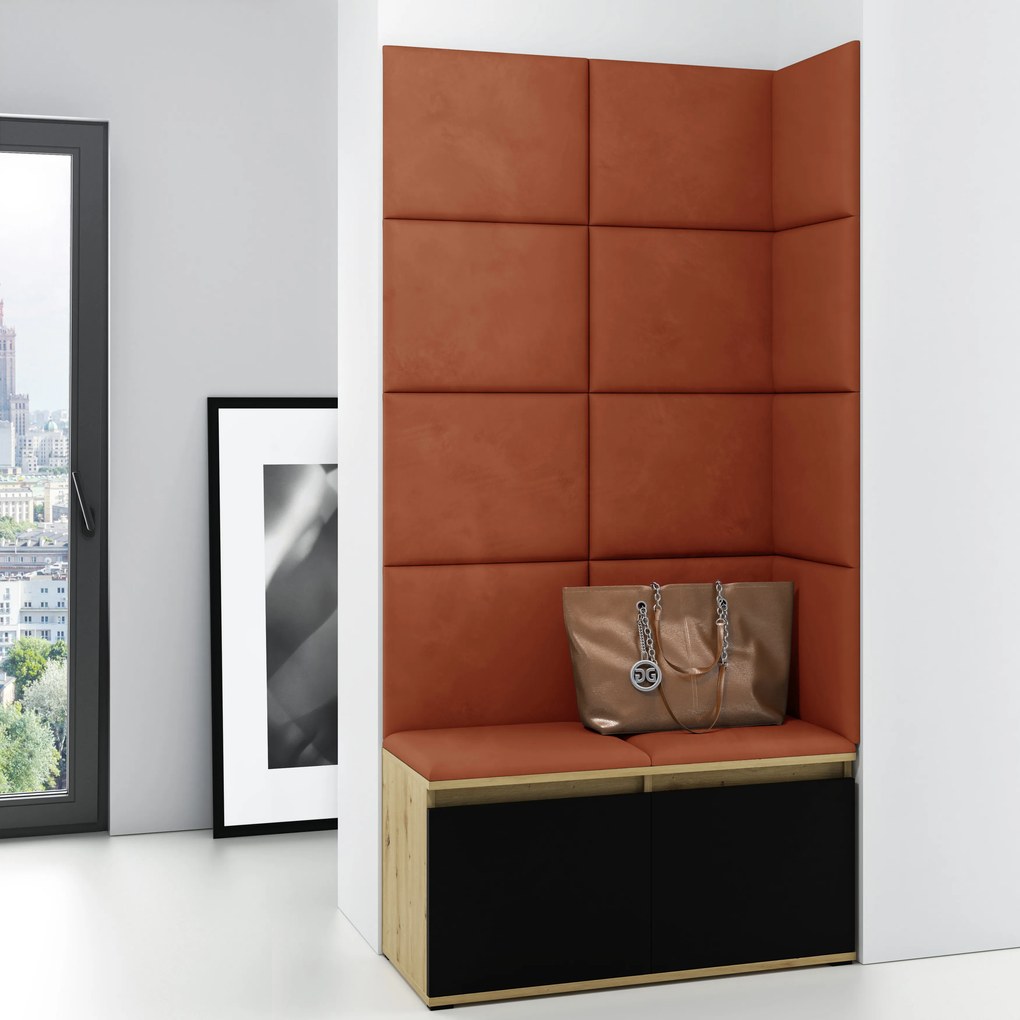 Eka Předsíňová stěna s čalouněnými panely Trinity 2 - Dub Artisan s černou / Okrová 2325