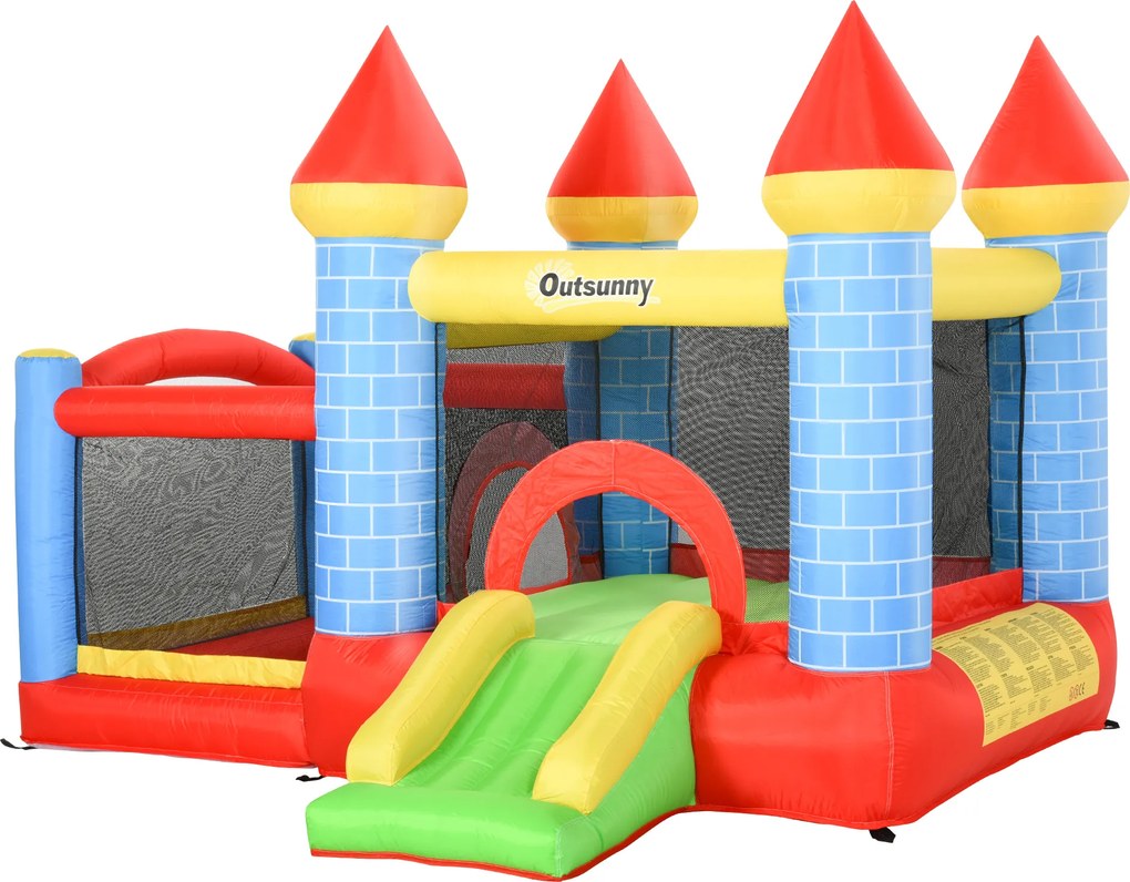 Outsunny skákací hrad s ventilátorem a skluzavkou, bazén, unese až 90 kg pro 3 děti, pro věk 3-8 let, červeno-modro-zelený, 280x260x210 cm