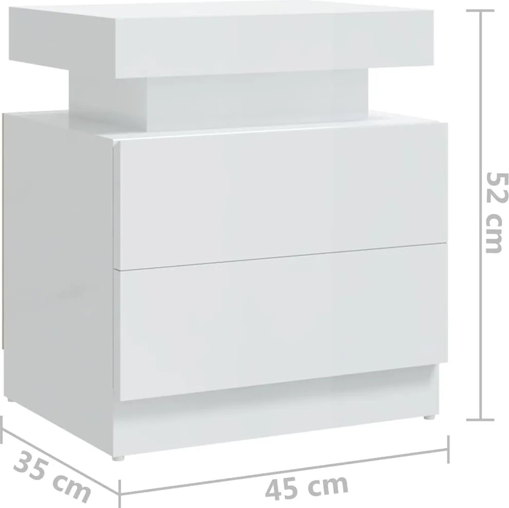 Noční stolek bílý s vysokým leskem 45x35x52 cm kompozitní dřevo 326855