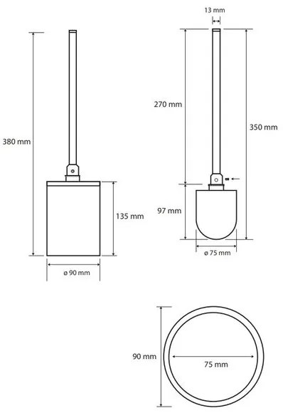 EBS Urban Round Black Válcová WC štětka na postavení, černá mat S_UR373BL