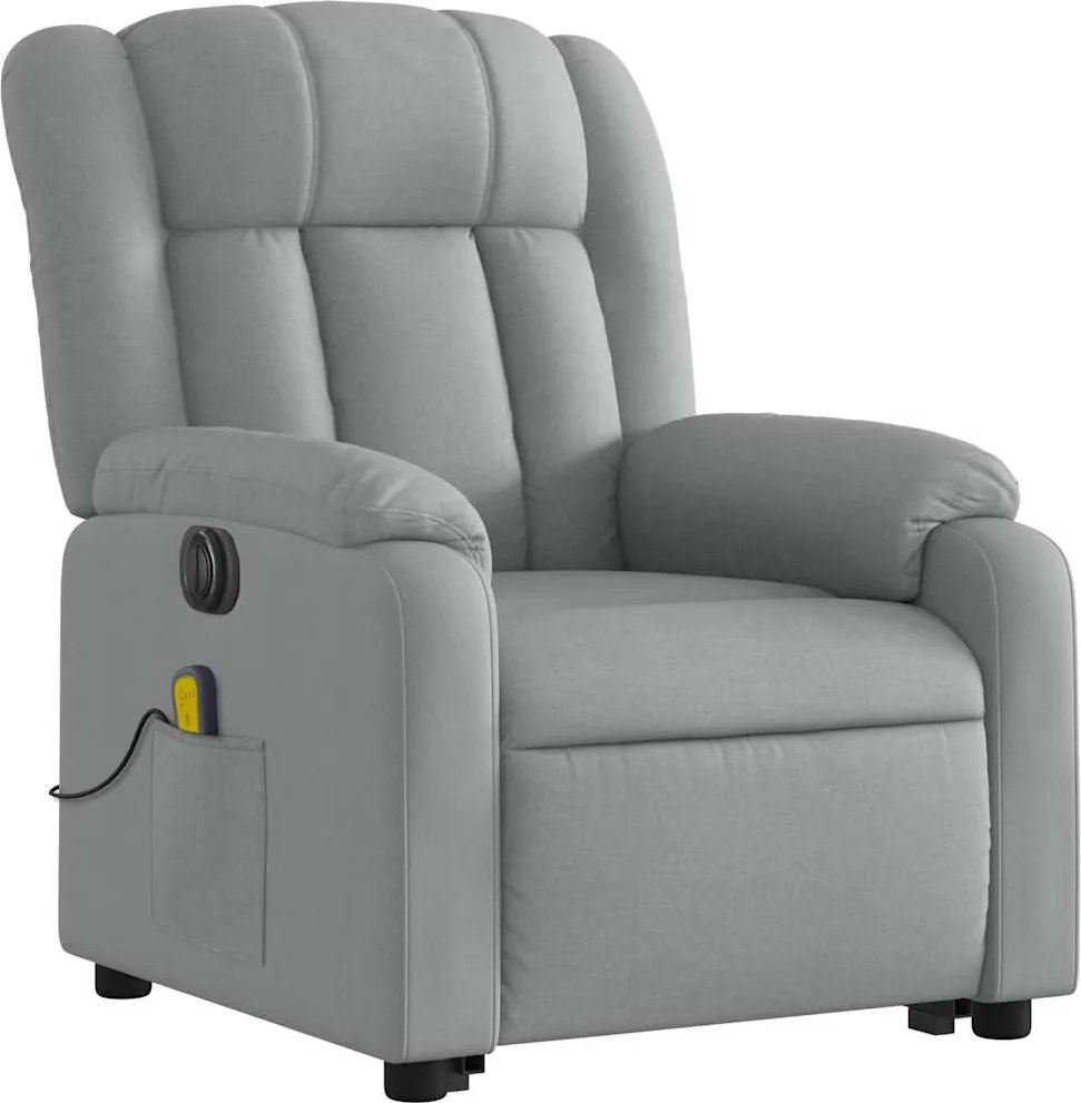 Elektrické zvedací masážní polohovací křeslo světle šedé textil 3205352