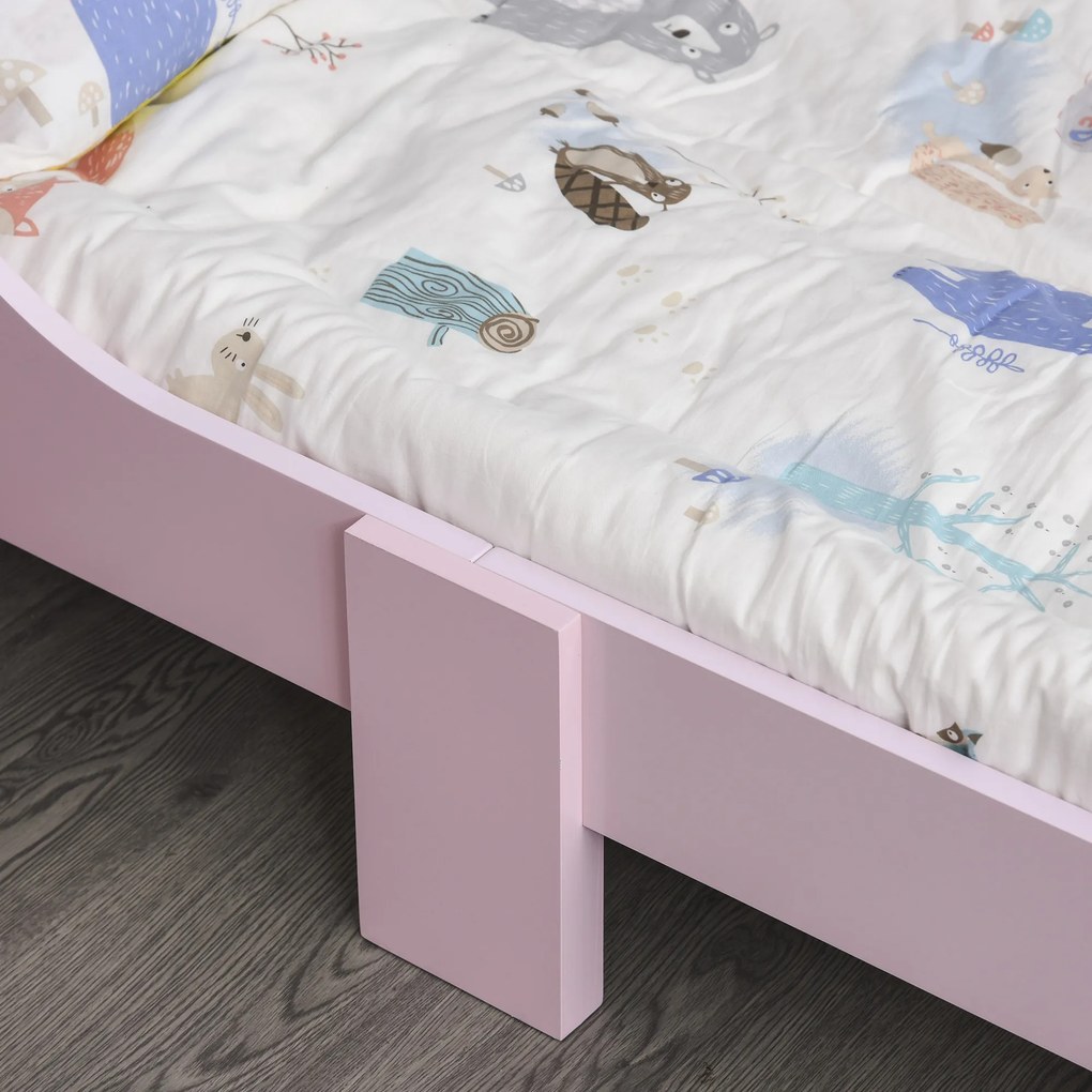 Dětská postel HOMCOM pro děti od 3 let, 143x73x60 cm, dřevěná postel s potiskem korunky, nosnost 50 kg, růžová