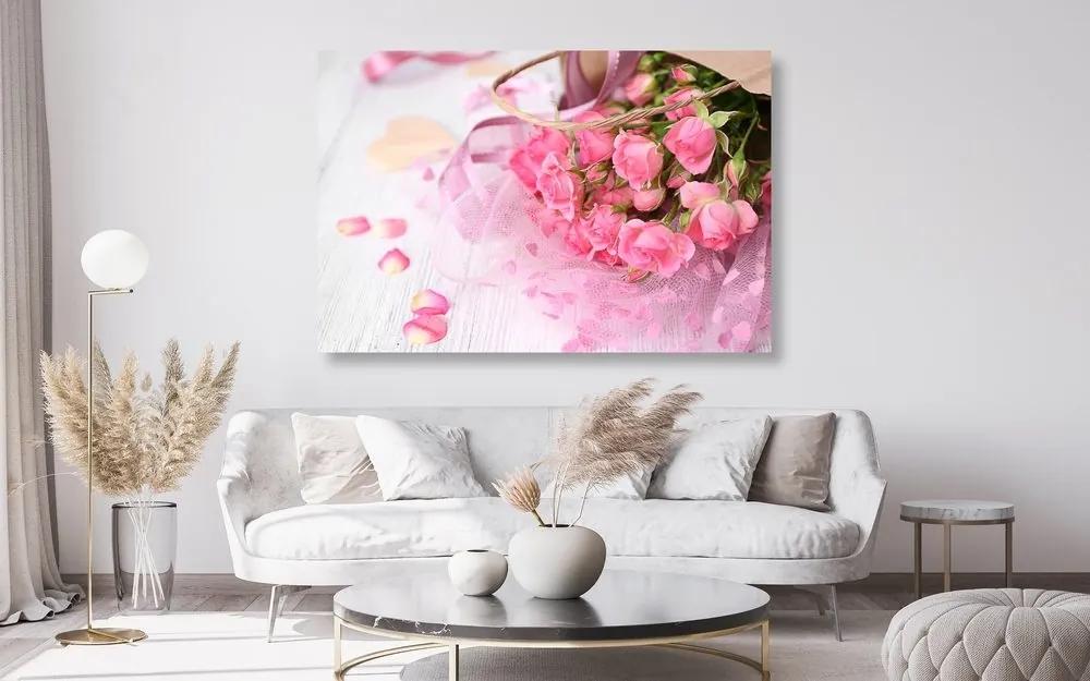 Obraz kytice růžových růží - 90x60 cm