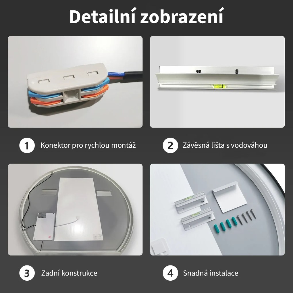 CERANO - Koupelnové LED zrcadlo Velo, kovový rám - černá matná - Ø 60 cm