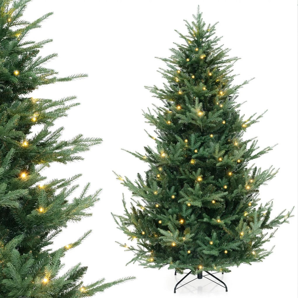 Costway 210 cm umělý vánoční stromek s 340 teplými bílými LED světly Vánoční