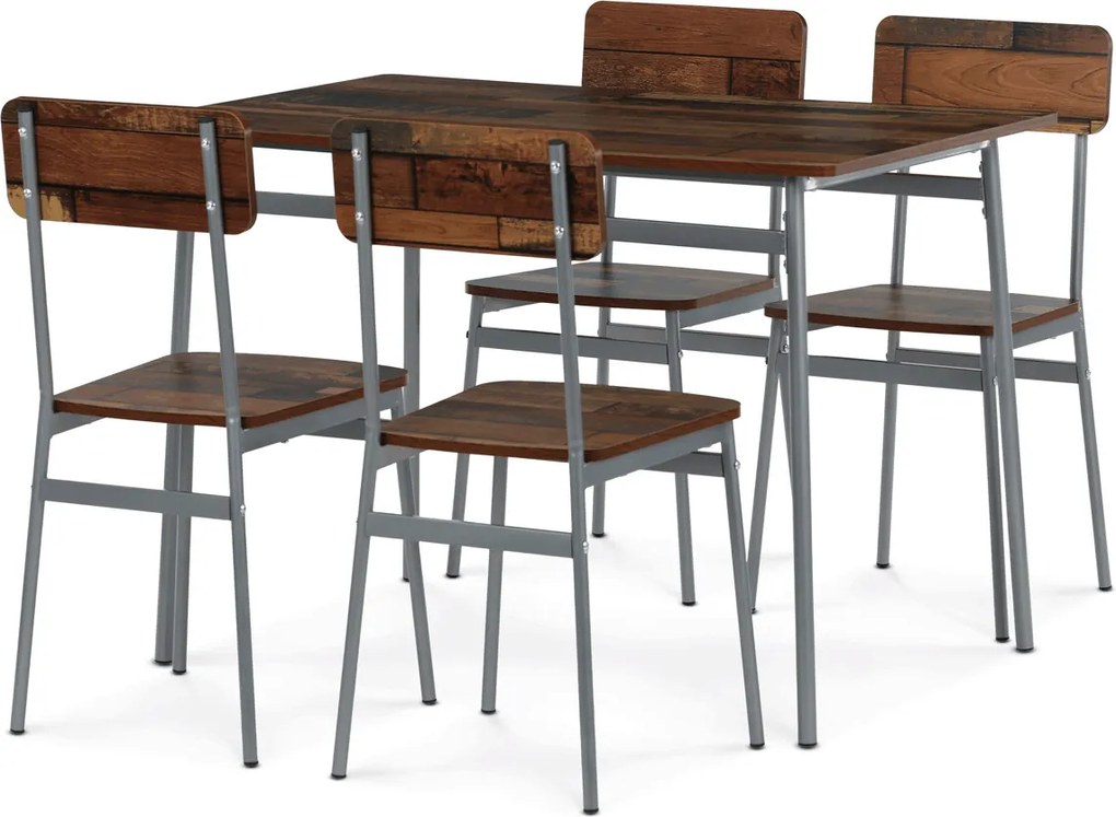 Autronic Jídelní set s 4 židlemi AUT-O2156 Odstín: Staré dřevo