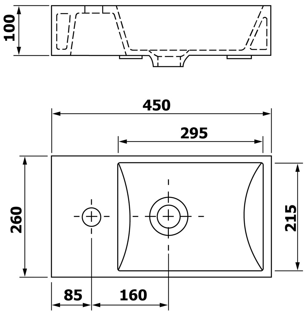 Sapho, MINOS keramické umývátko 45x26cm, levé