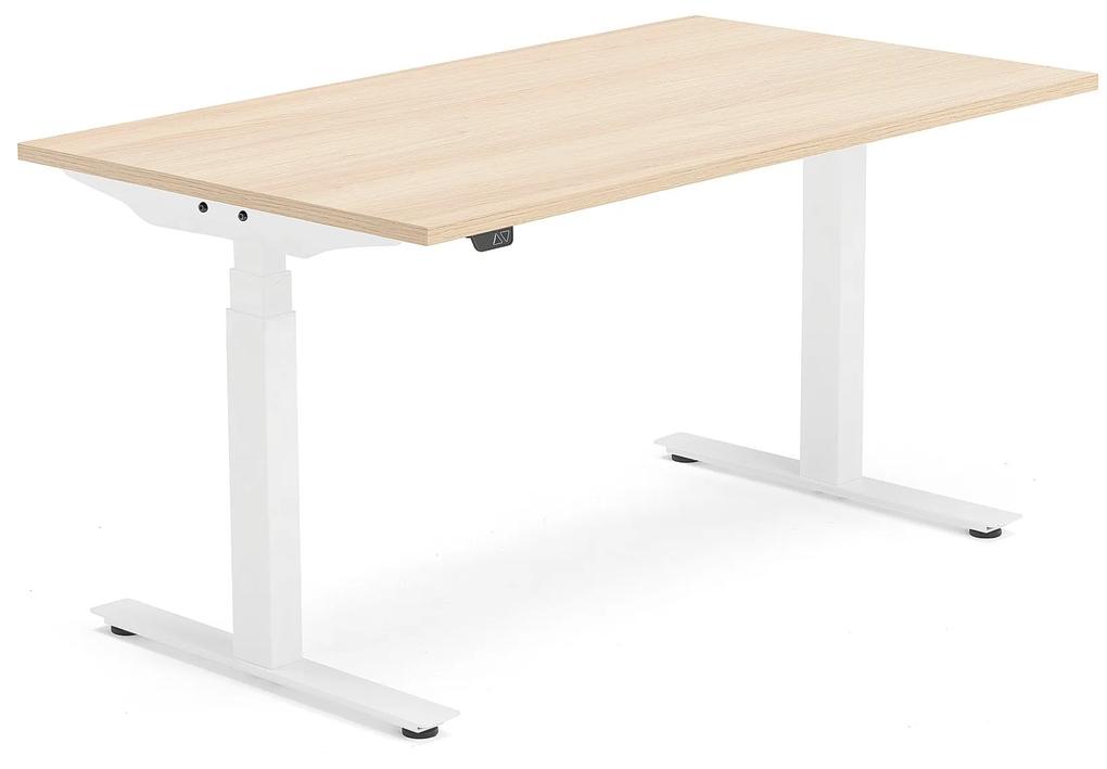 AJ Produkty Výškově nastavitelný stůl MODULUS, 1400x800 mm, bílý rám, dub