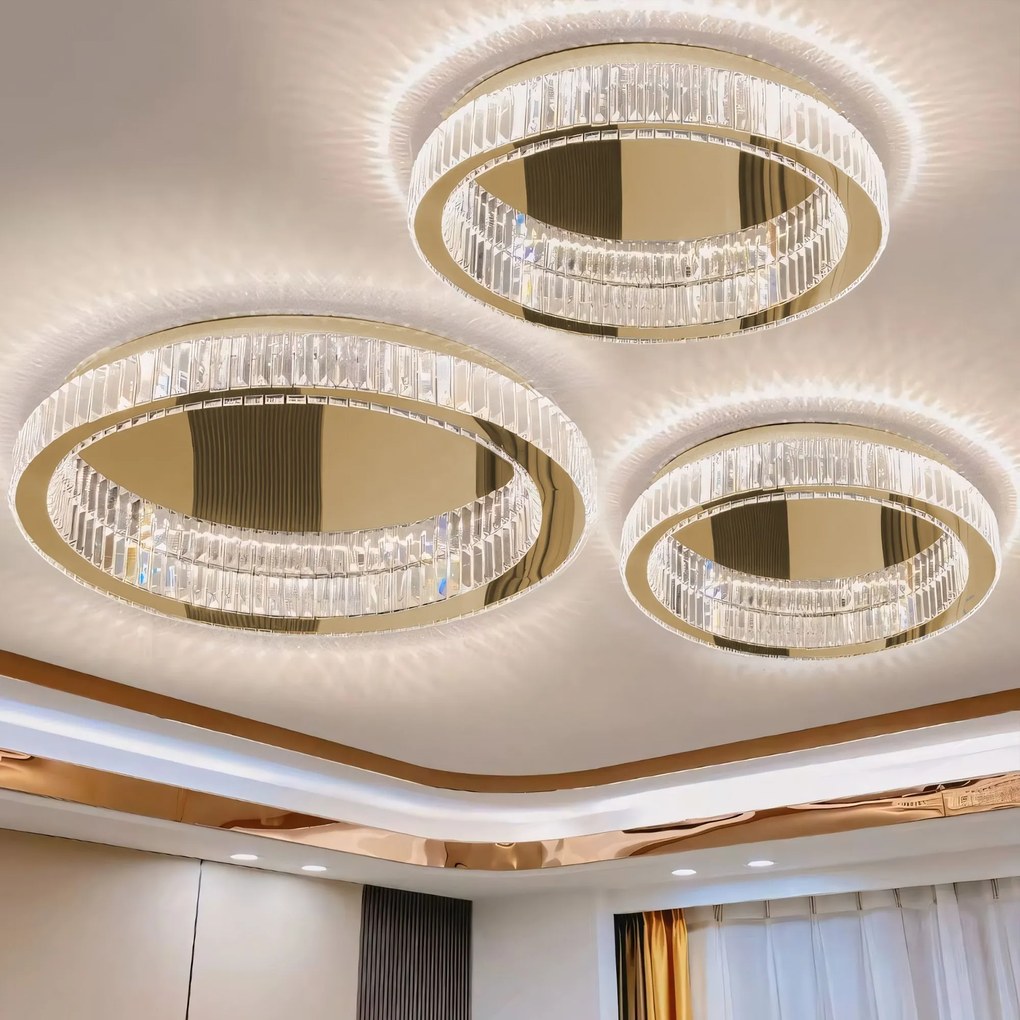 Toolight Toolight, LED stropní křišťálové svítidlo 39cm, 24W, 4000K, 1500lm, APP1719-C 40, zlatá lesklá, OSW-09300