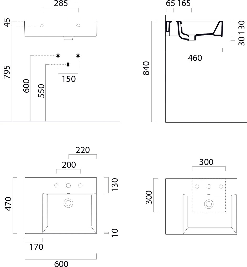 GSI Kube X umyvadlo 60 x 47 cm s otvorem pro baterii s přepadem odkládací plocha vlevo keramické bílá Extra Glaze 9439111