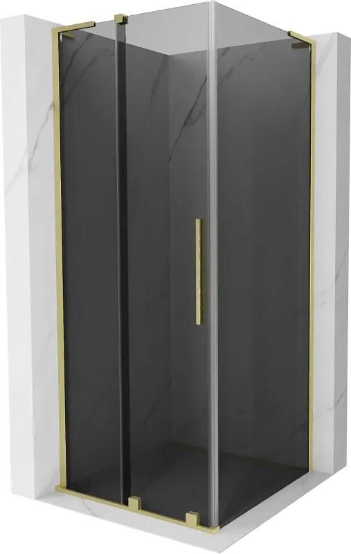 Mexen Velar L, sprchový kout s posuvnými dveřmi 100 x 100 cm, 8mm šedé sklo, zlatá matná, 871-100-100-43-55