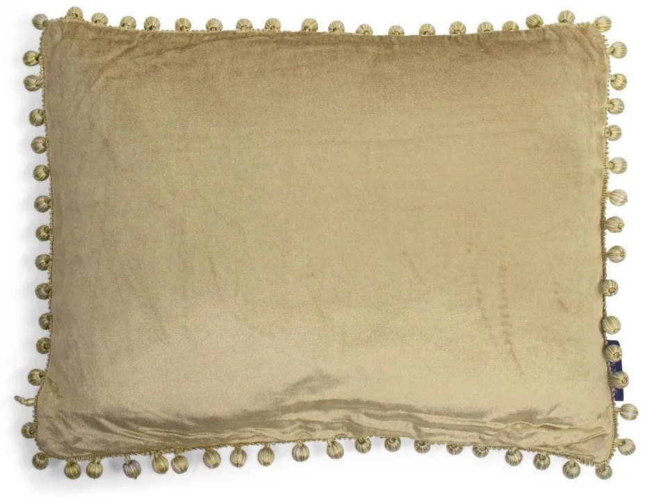 Zlatý sametový polštář s bambulkami Pomm - 35*45*10cm