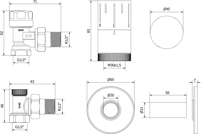 Mexen G05, úhlová termostatická souprava s krytkou, bílá matná, W901-958-904-20