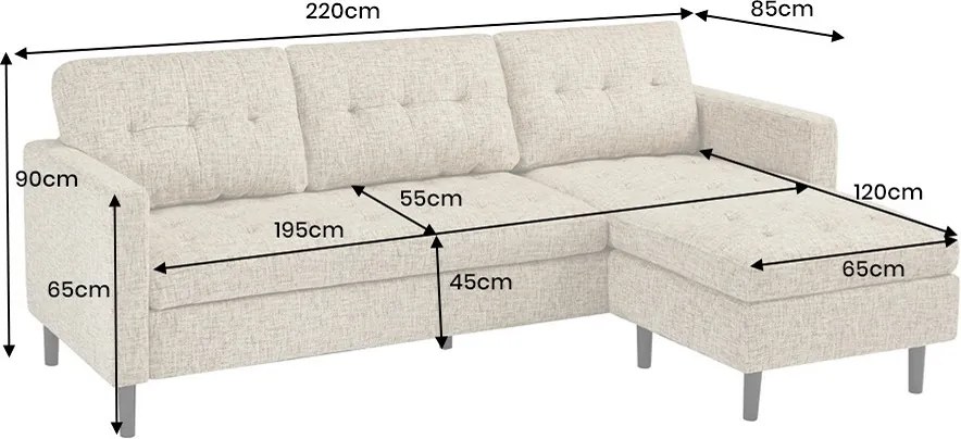 Designová rohová sedačka Paulette 220 cm béžová