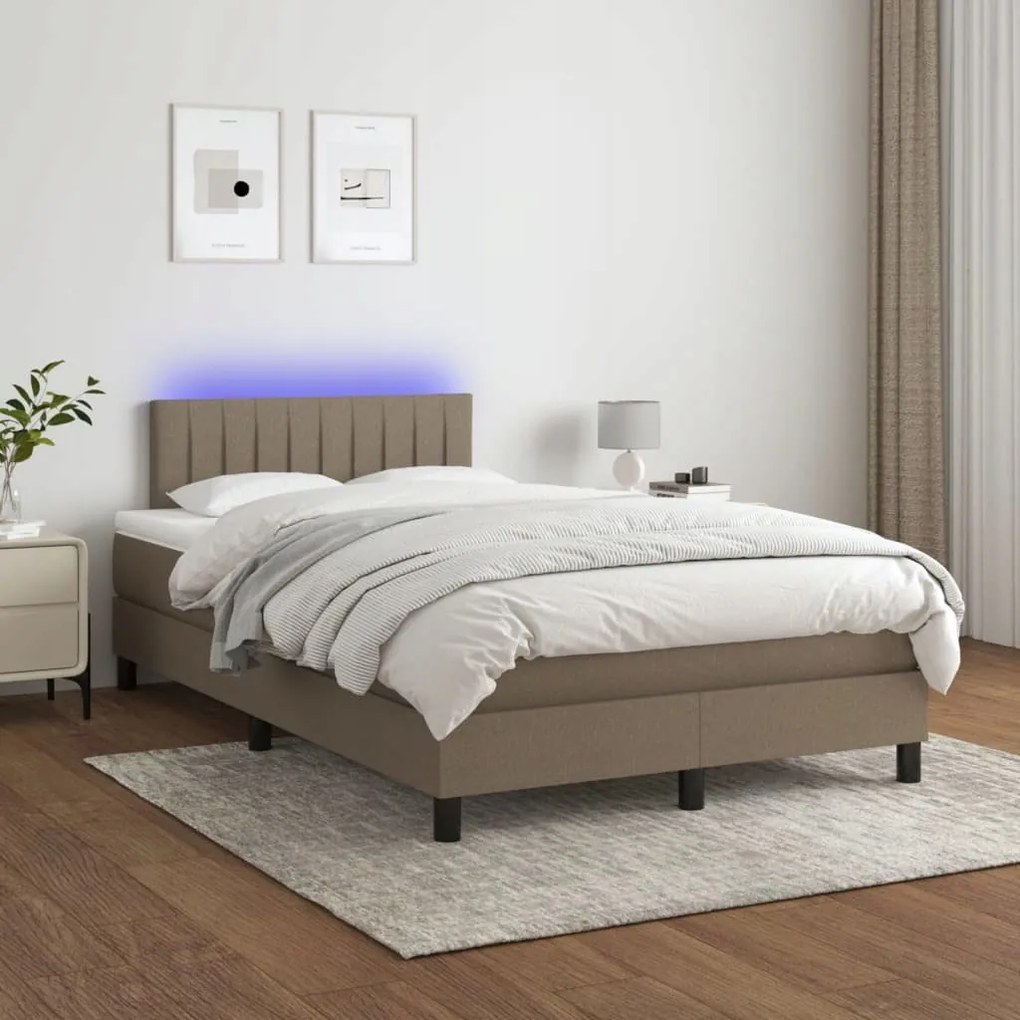 Box Spring Postel S Matrací A Led Textil Taupe Svislé pruhy 120 x 200 cm
