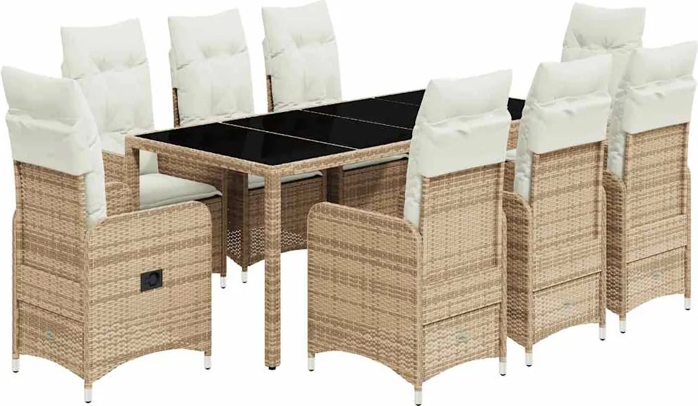 9dílný zahradní bistro set s poduškami béžový polyratan 3277102